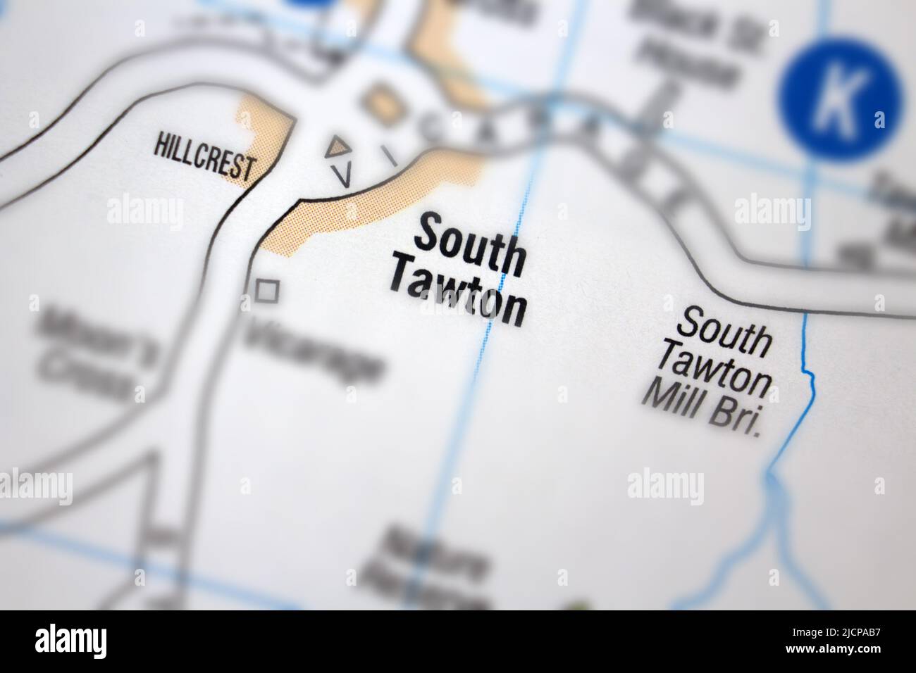South Tawton village - Devon, United Kingdom colour atlas map town name ...