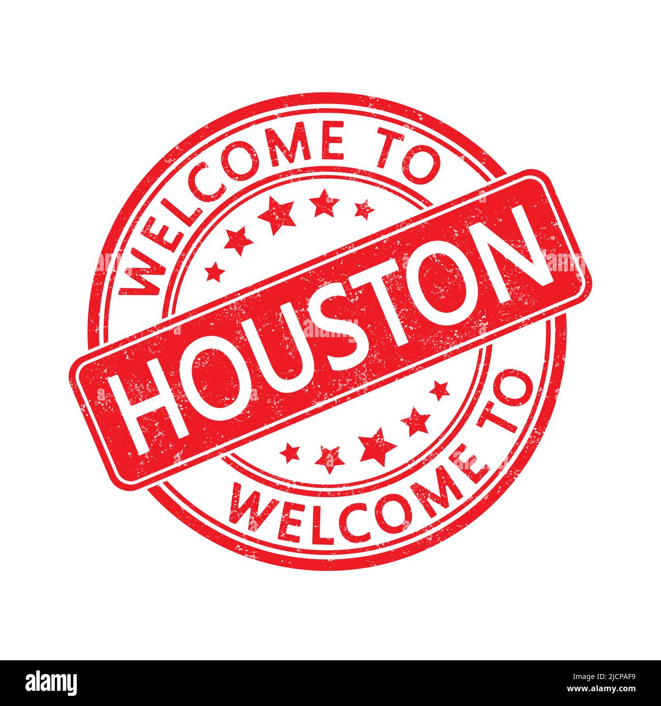 Welcome to Houston. Impression of a round stamp with a scuff. Flat ...