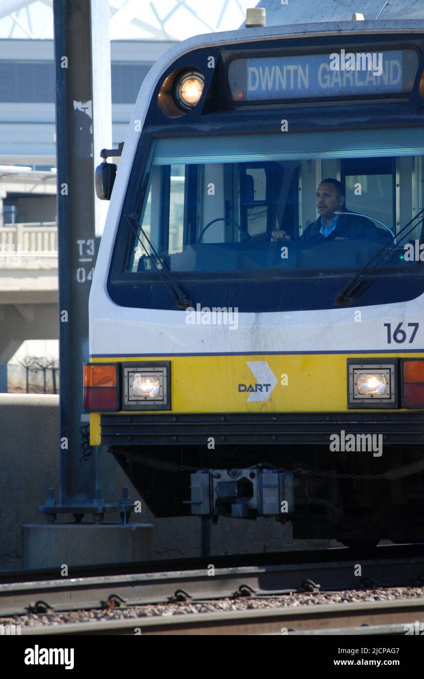 DART Train (Dallas Area Rapid Transit) in downtown Dallas Texas Stock ...