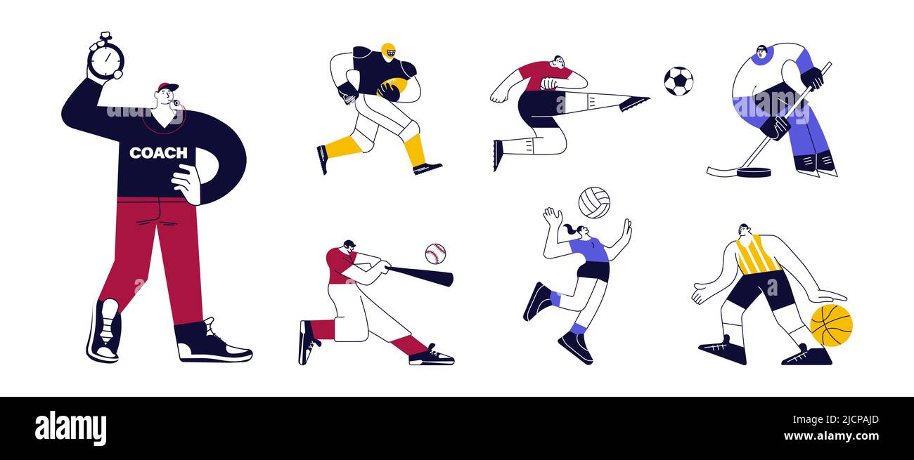 Set of male and female athletes. Team and Individual Sports characters ...