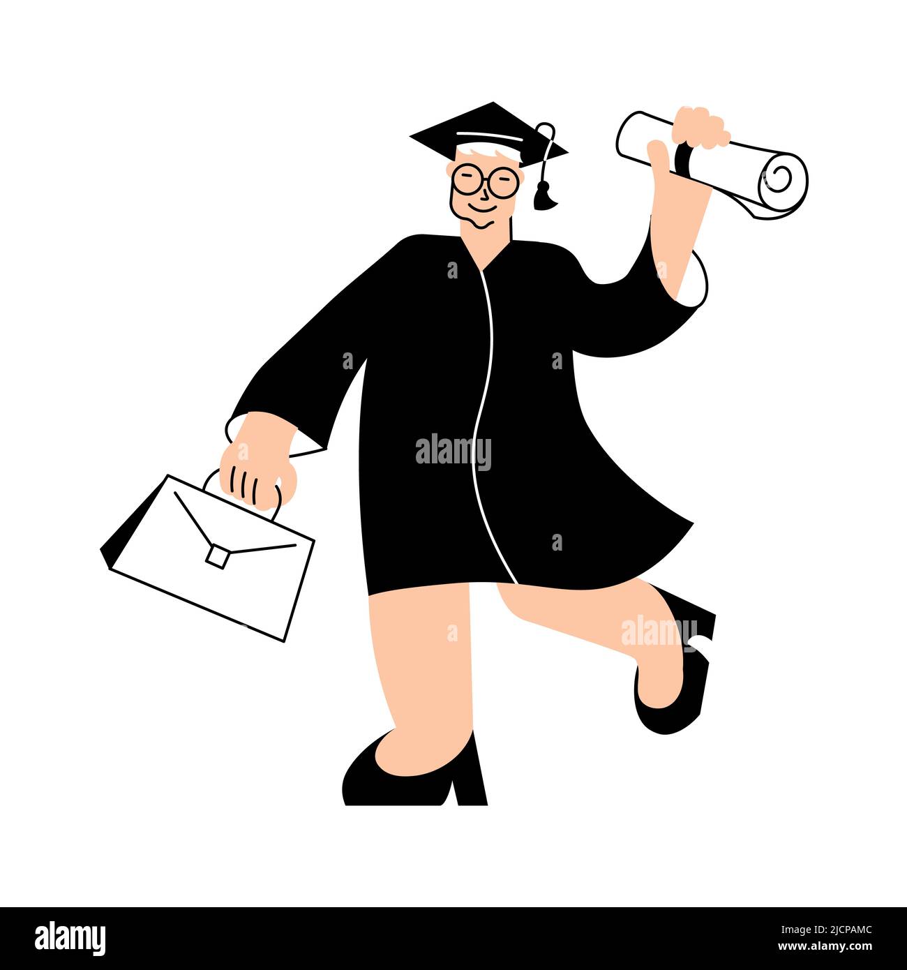 Seniora education concept. Elderly woman in graduation gown and hat ...