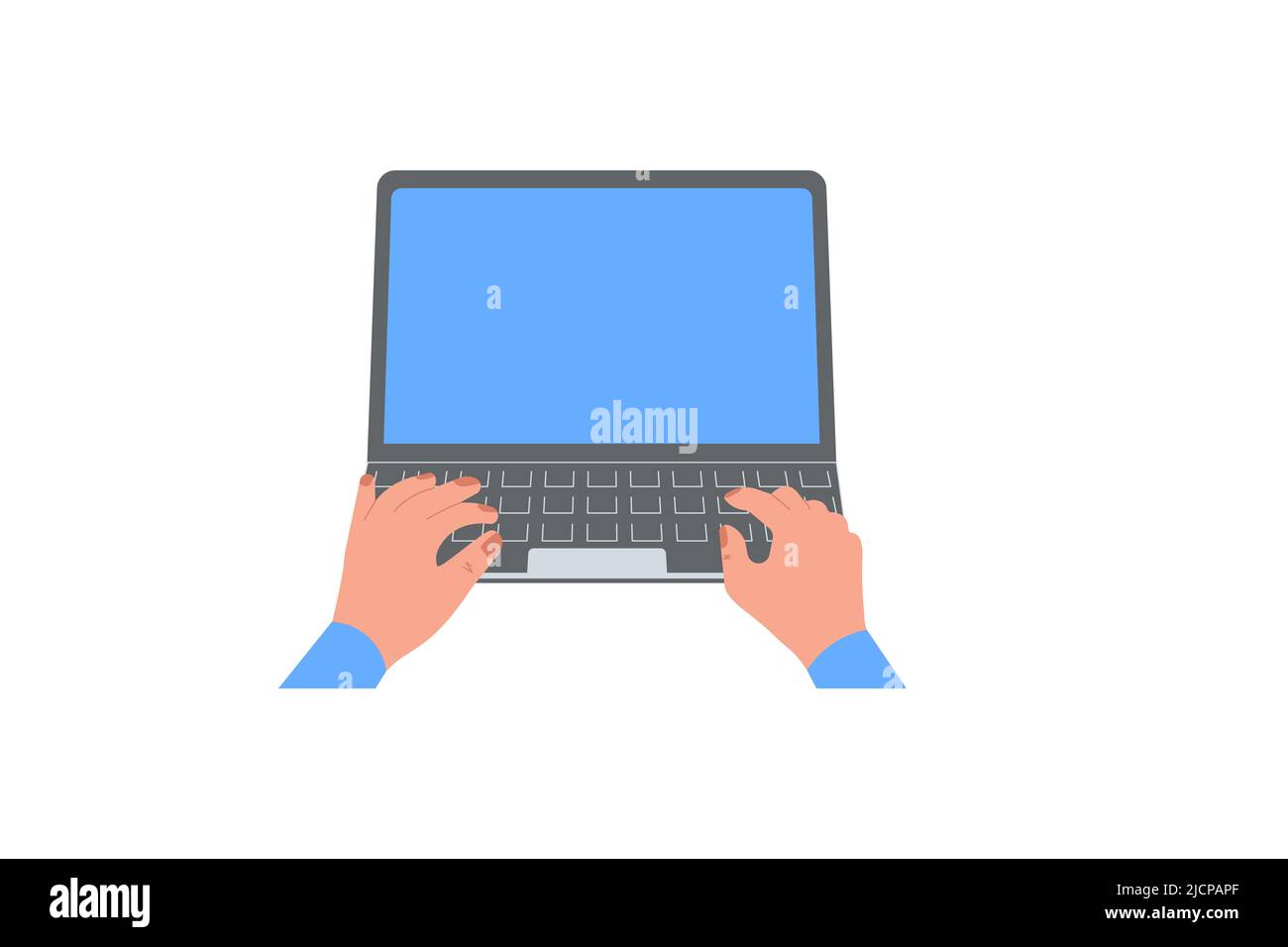 Person using a laptop computer. Human hands typing front view. Flat Art ...