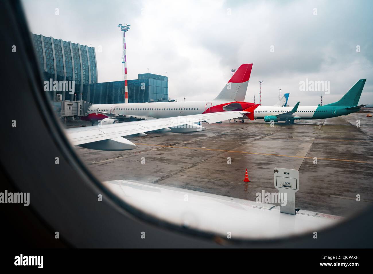View through window of aircraft during flight Stock Photo - Alamy