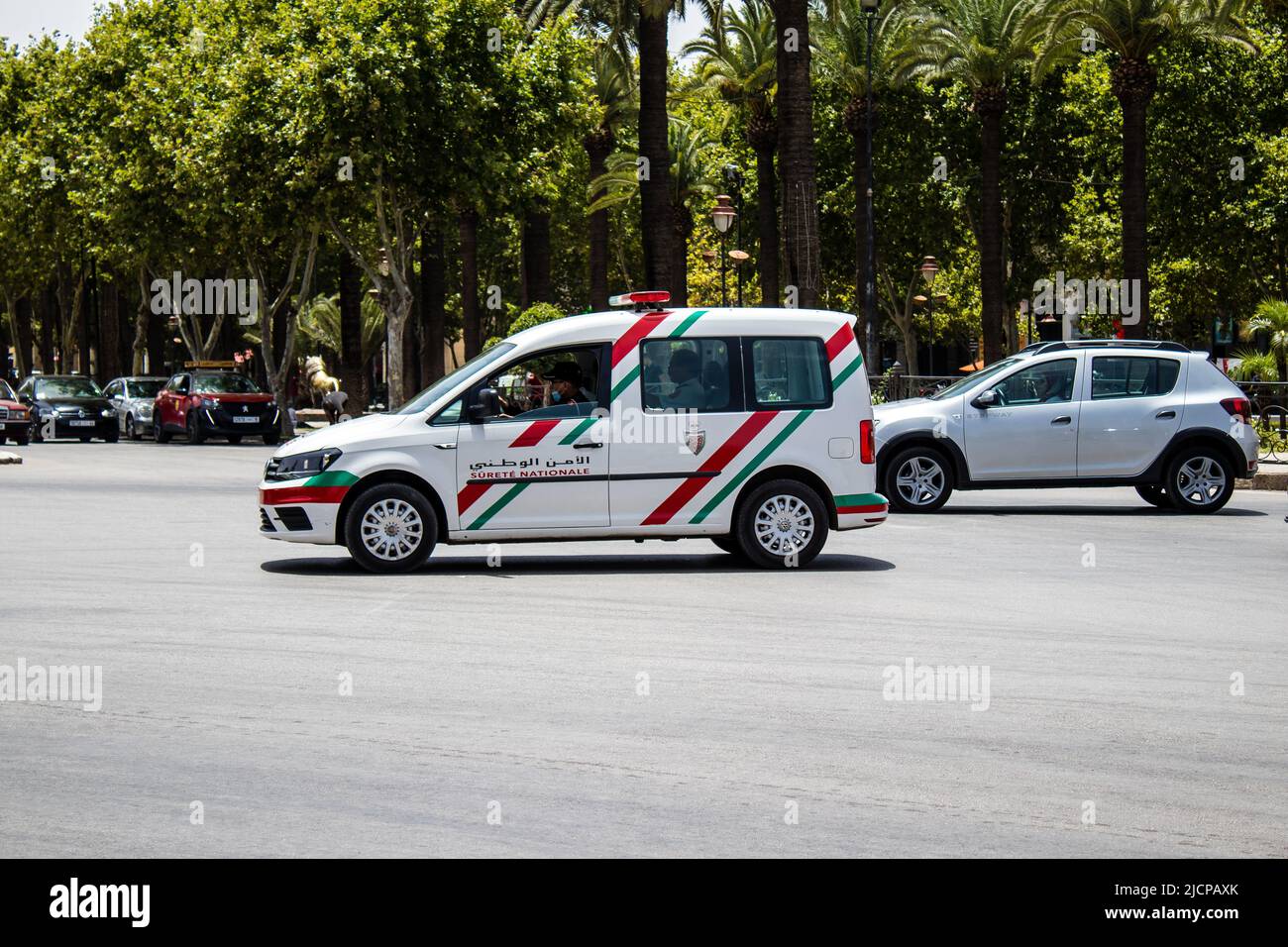 Fez, Morocco - June 14, 2022 Police car patrolling in the streets of ...