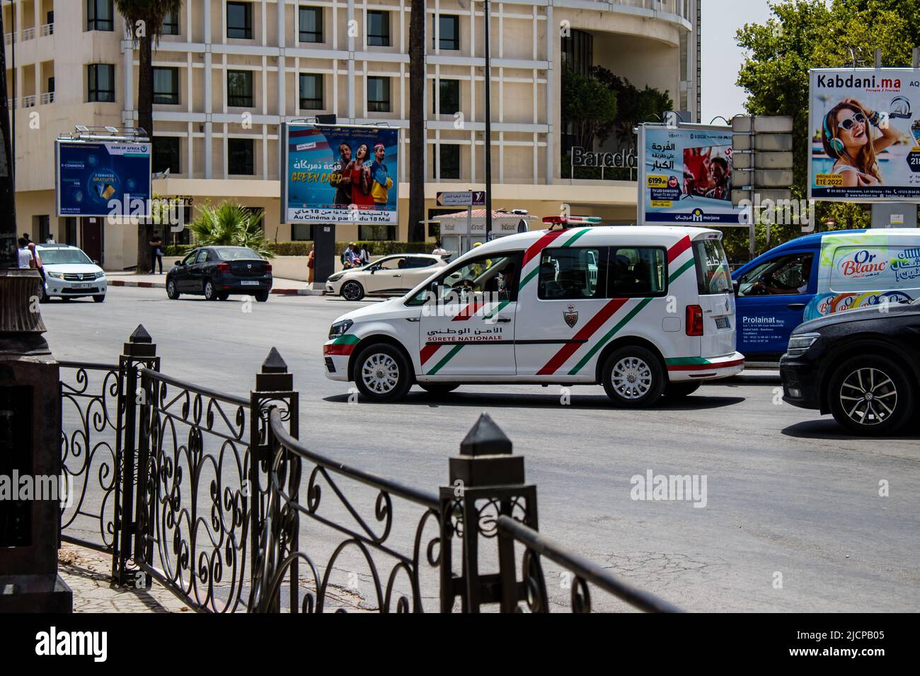 Fez, Morocco - June 14, 2022 Police car patrolling in the streets of ...