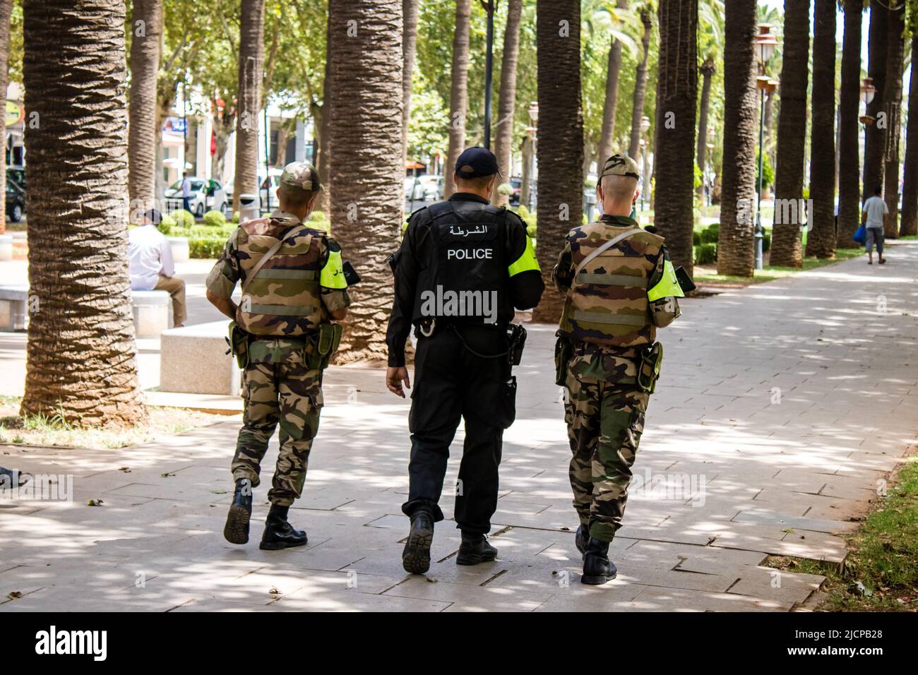 Fez, Morocco - June 14, 2022 Police patrolling in the streets of Fez ...