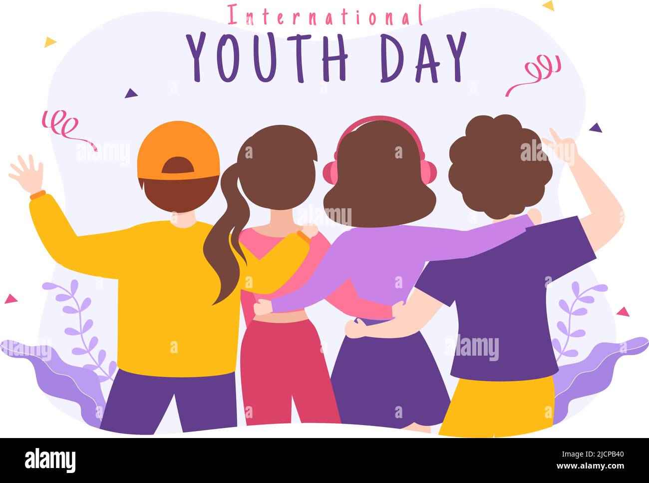 Happy International Youth Day Cute Cartoon Illustration with Young Boys ...