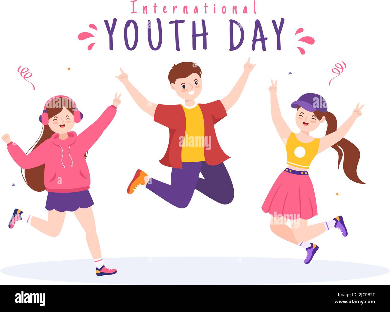 Happy International Youth Day Cute Cartoon Illustration with Young Boys ...