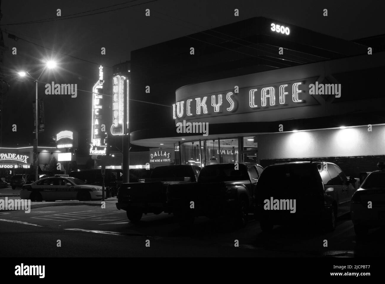 Neon signs featured on the facade of Lucky's Cafe in Dallas Texas Stock ...