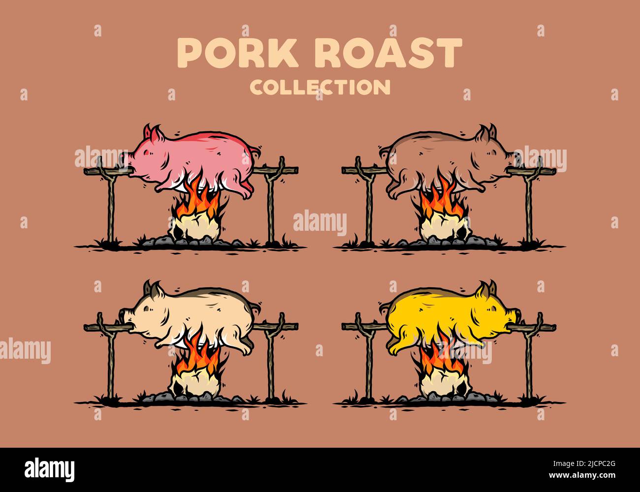 Vintage color of pork roast on fire illustration design Stock Vector ...