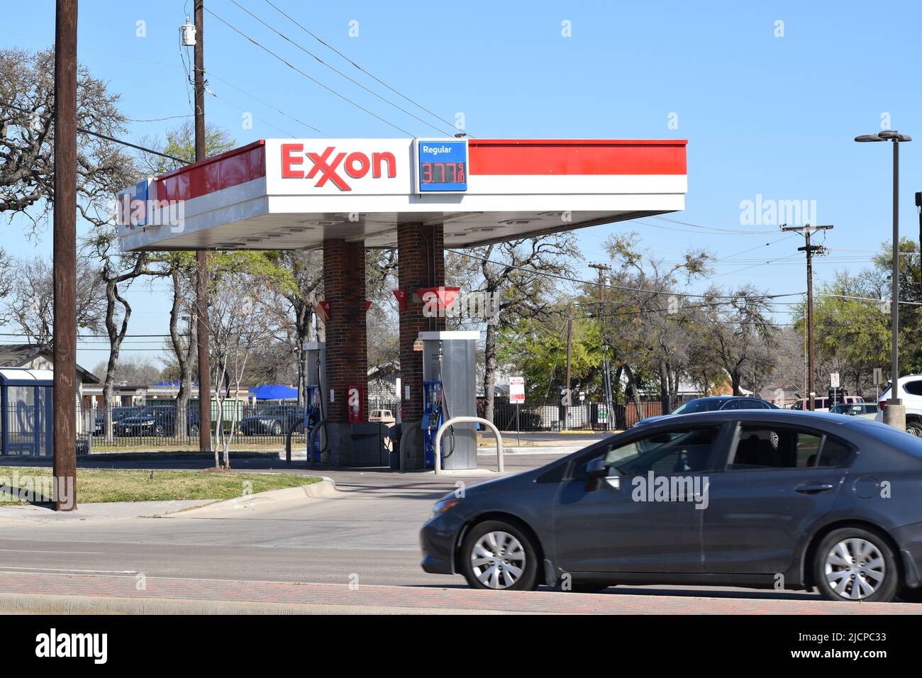 Exxon gas station pumps at a 7-11 store in Irving, Texas Stock Photo ...