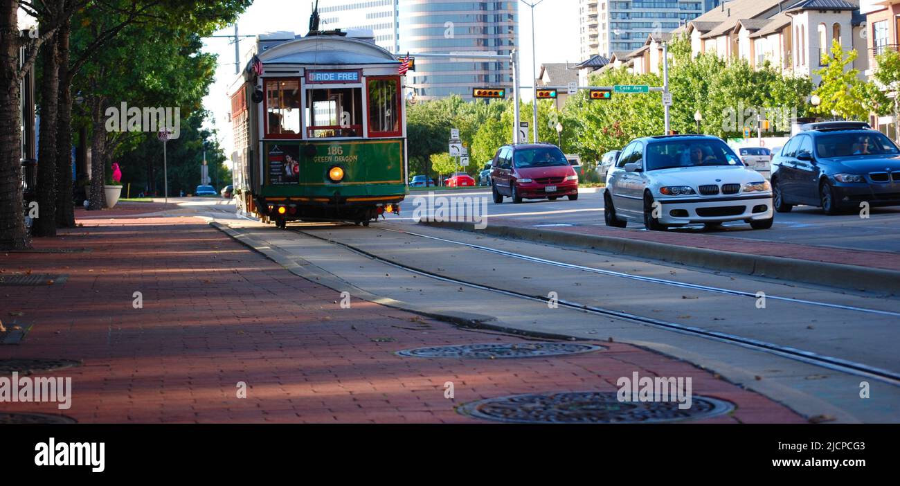 Trolley car in the Uptown area of Dallas Texas Stock Photo - Alamy
