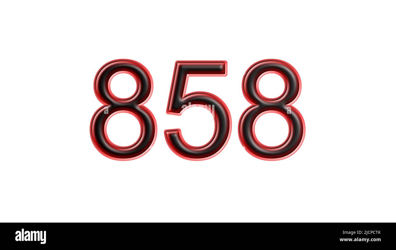 red 858 number 3d effect white background Stock Photo - Alamy