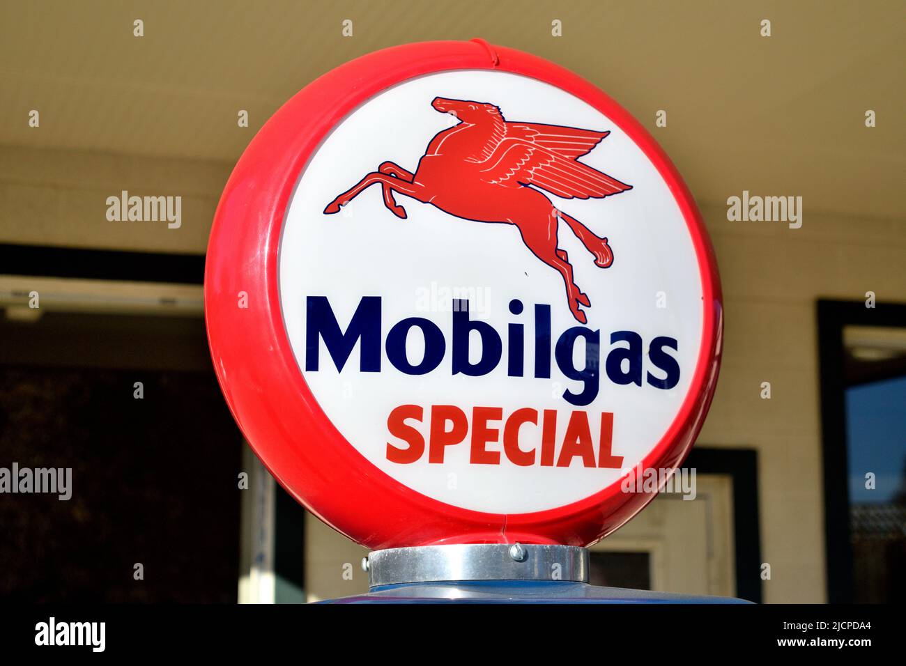 Close up of a Mobilgas Special gas pump with a Red Pegasus Stock Photo ...