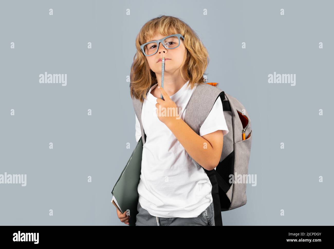 School teenager child with book and copybook. Teenager student ...