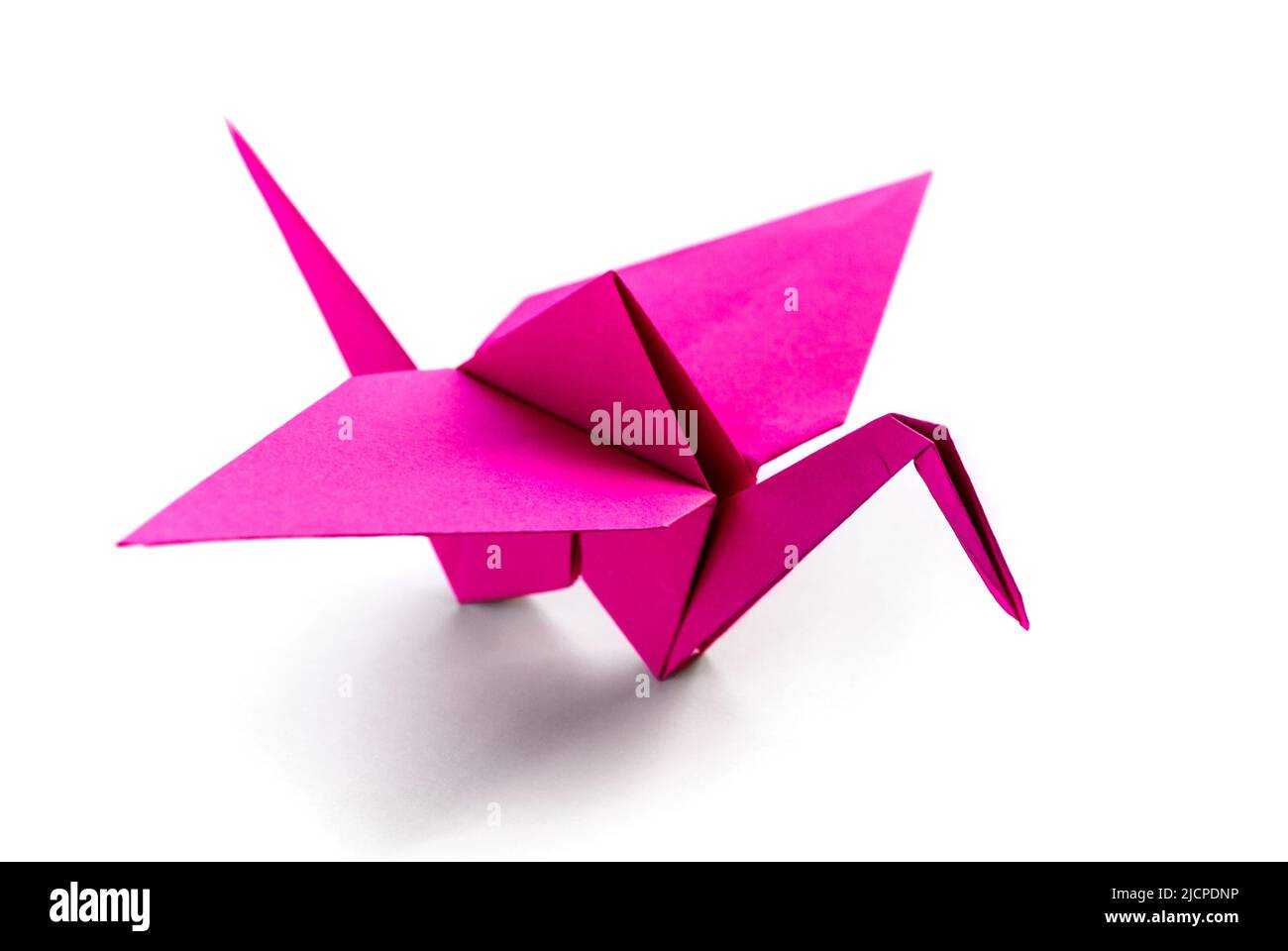 Pink paper crane origami isolated on a blank white background Stock ...