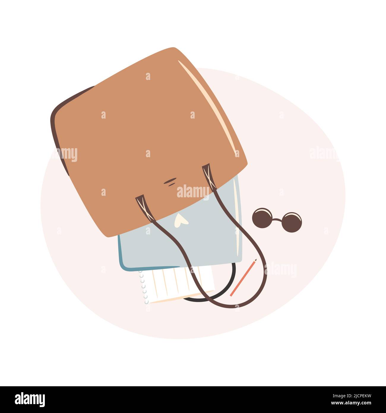 Shopper bag with laptop, note pad and sunglasses. Working days concept ...