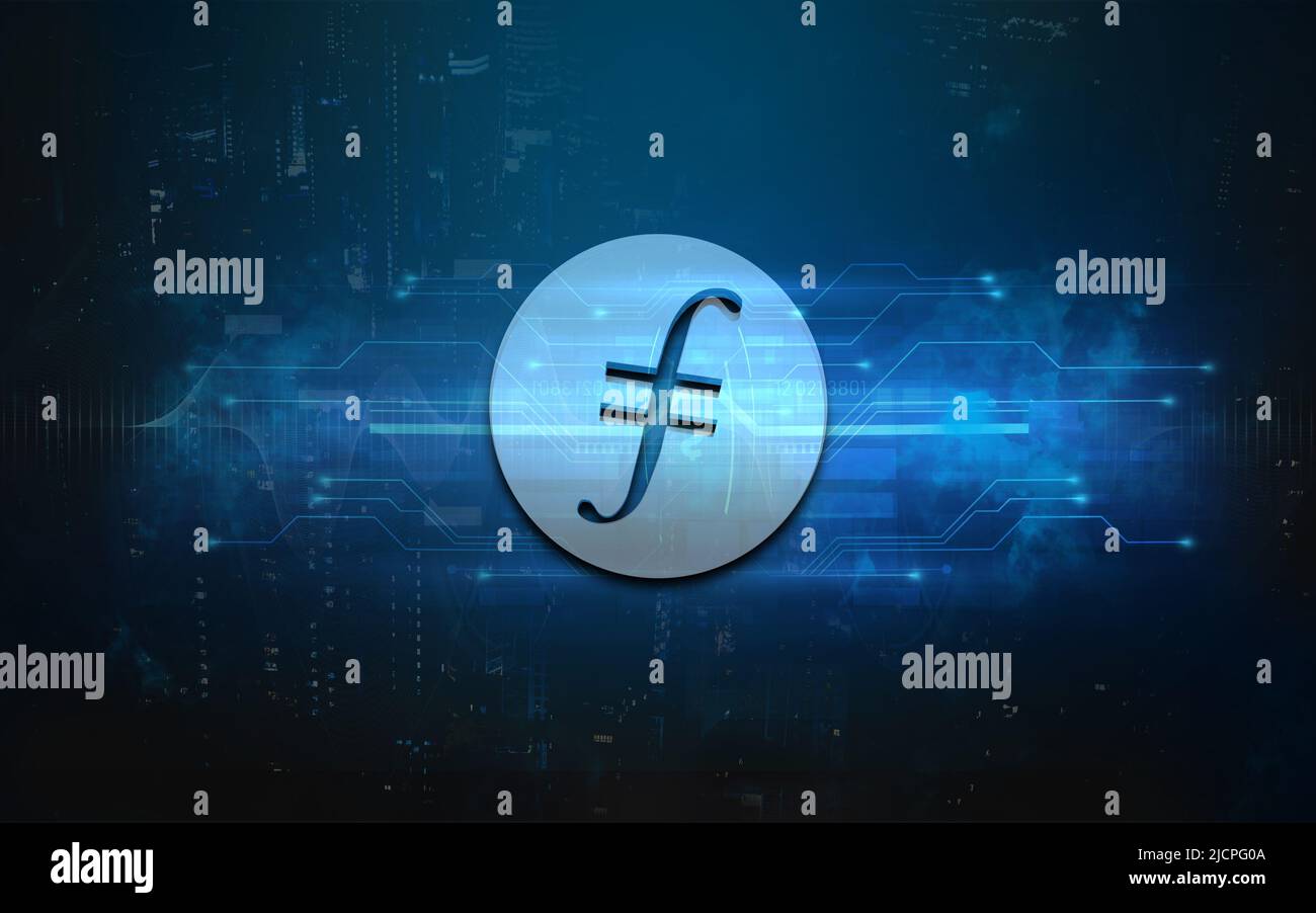 3D rendering cryptocurrency filecoin coin on colorful background ...