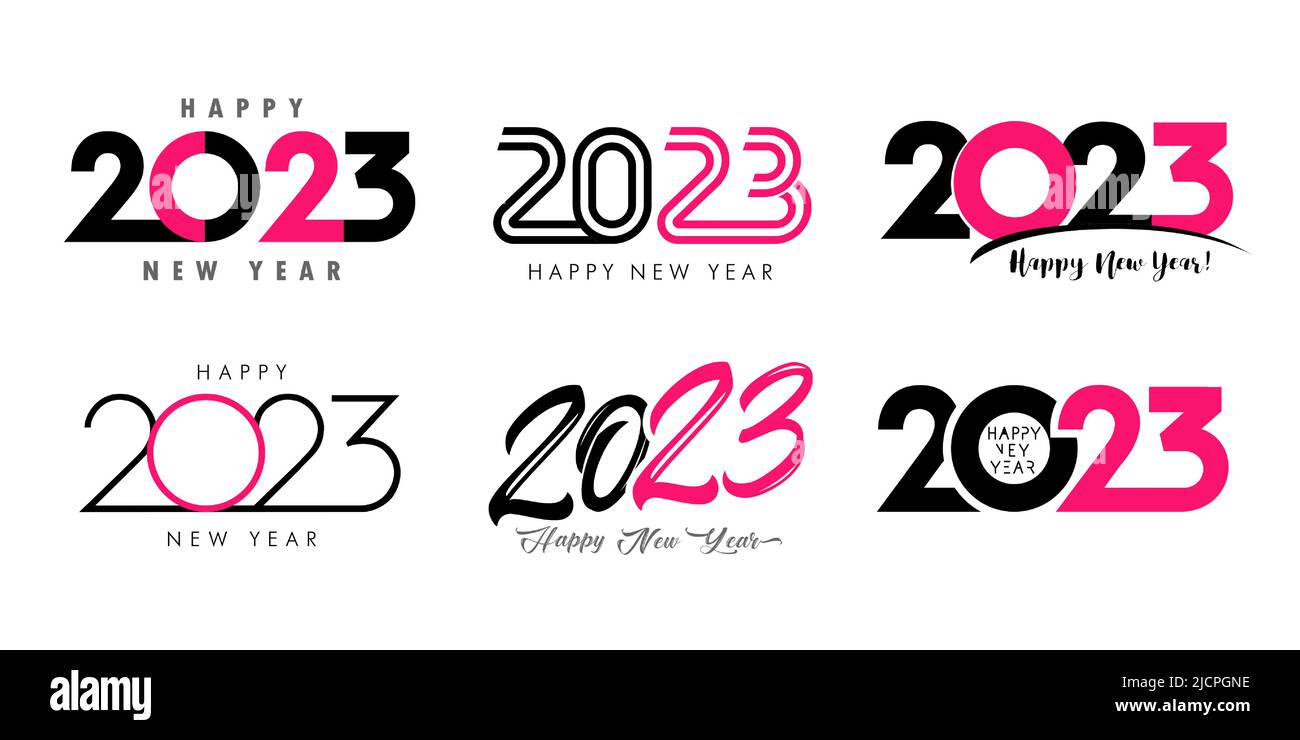 Happy New Year, big set of 2023 logo with pink text design. 20 23 ...