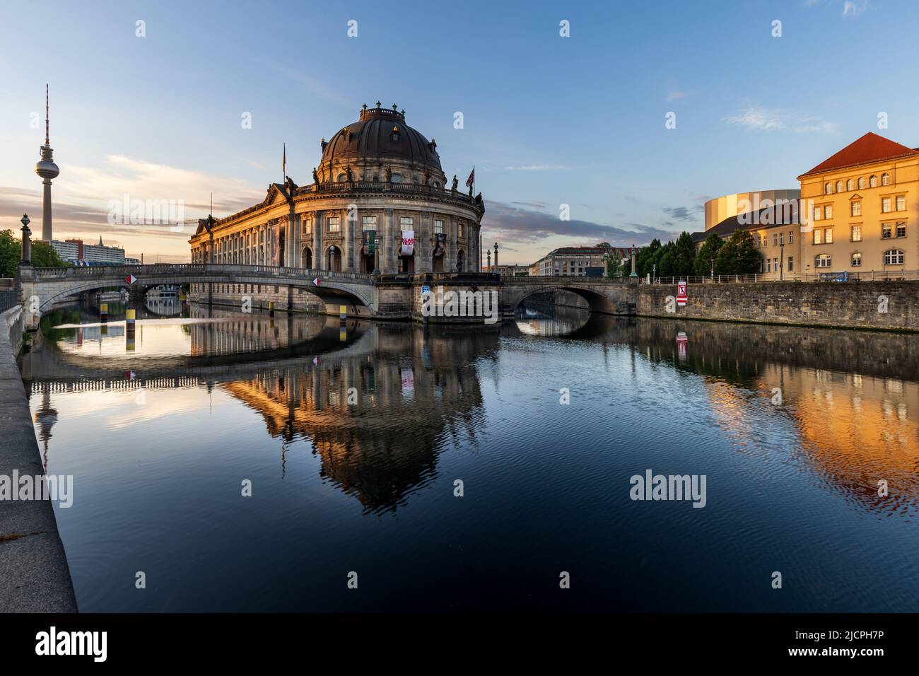 The Bode Museum on Museum Island and the Monbijou bridge. Historic ...