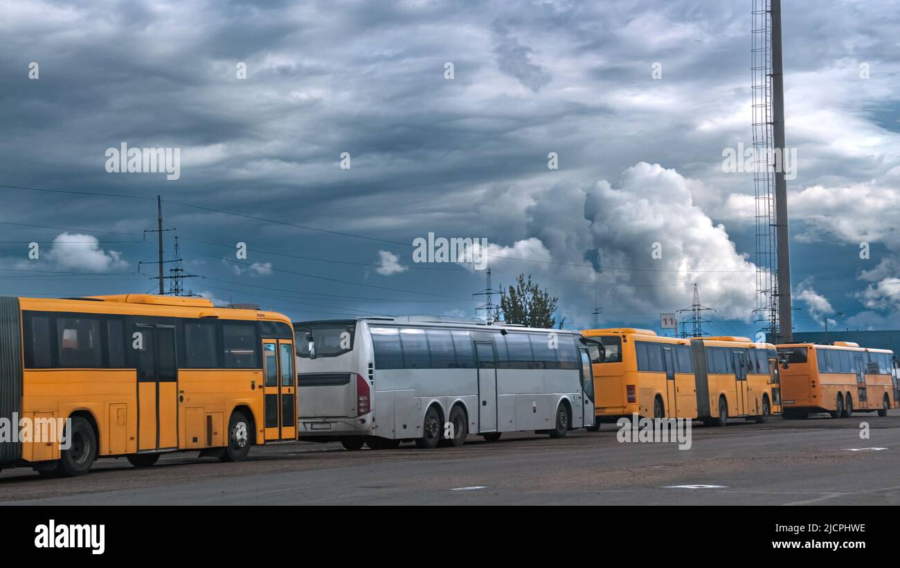 Bus parking. City buses in the parking lot at the bus station Stock ...
