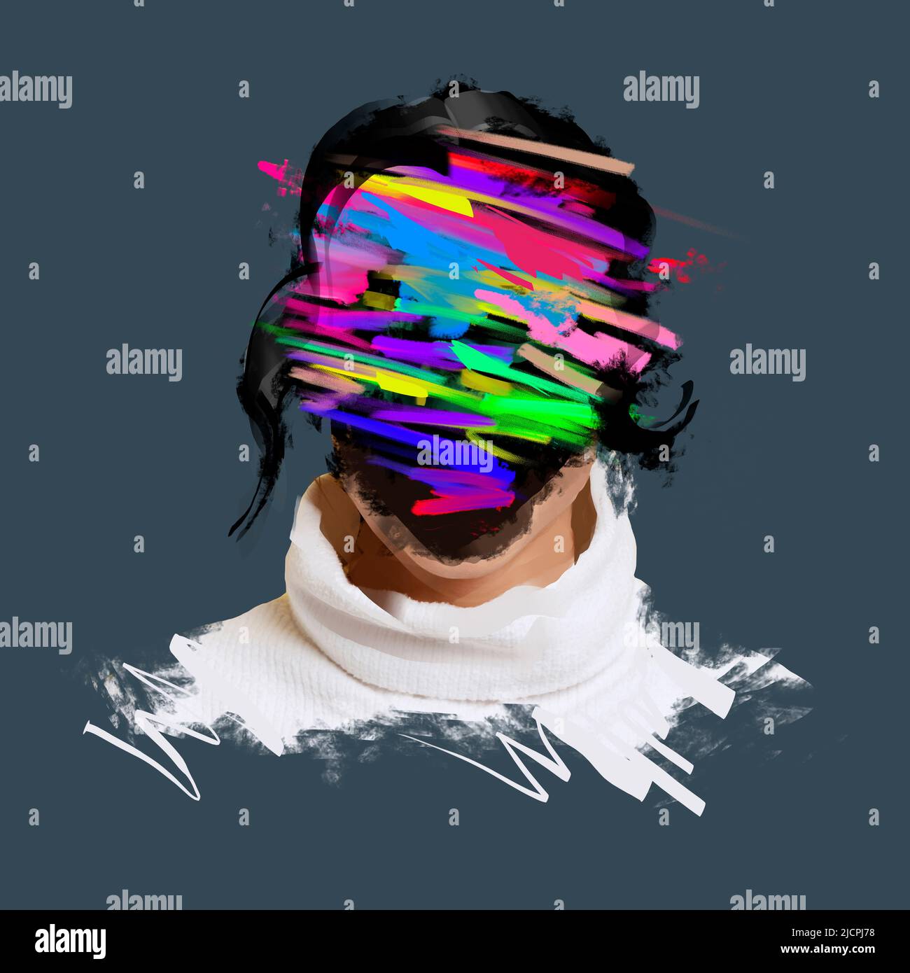 Colorful emotions. Surreal girl's portrait over dark background. Poster ...