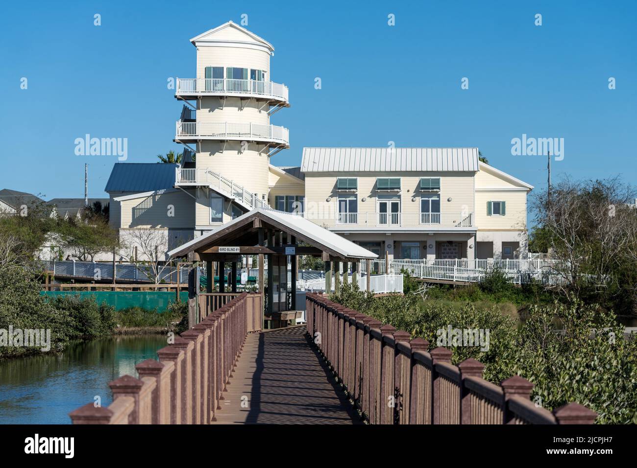 The observation tower on the visitors center and a boardwalk at the ...