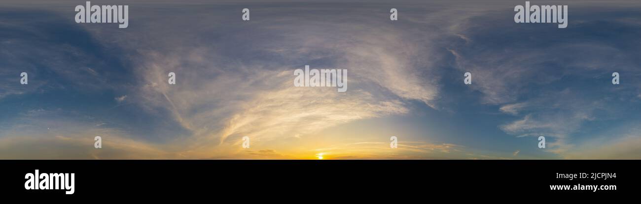 Bright sunset sky panorama with Cirrus clouds. Hdr seamless spherical ...