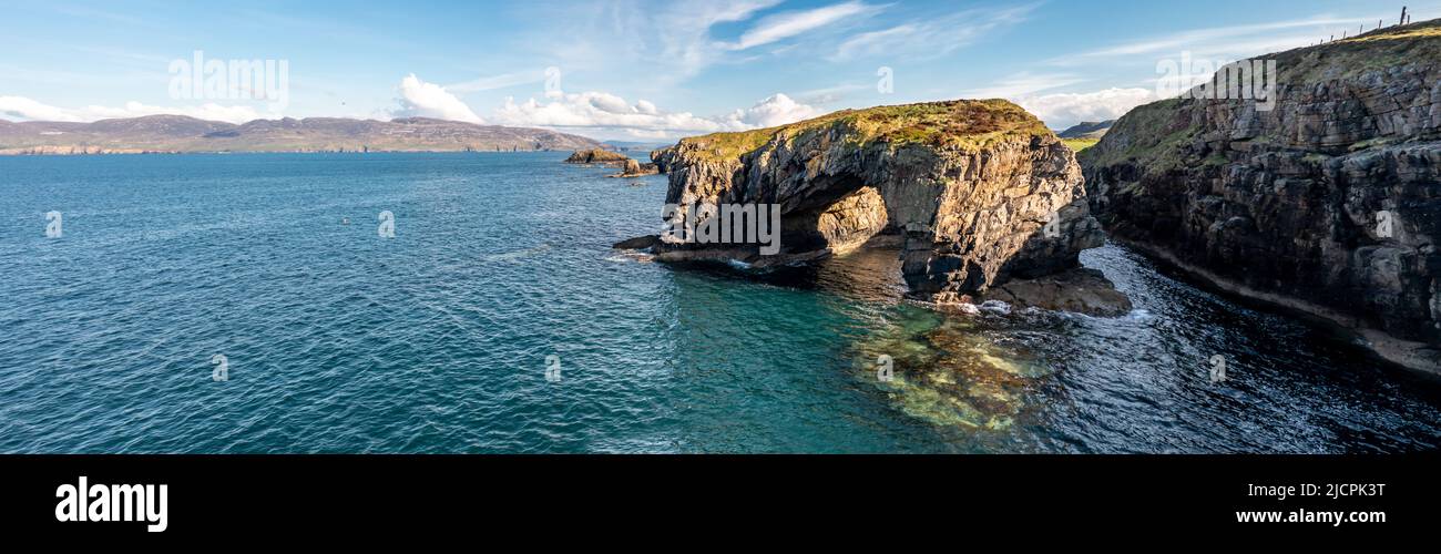Aerial view of the Great Pollet Sea Arch, Fanad Peninsula, County Donegal, Ireland Stock Photo ...