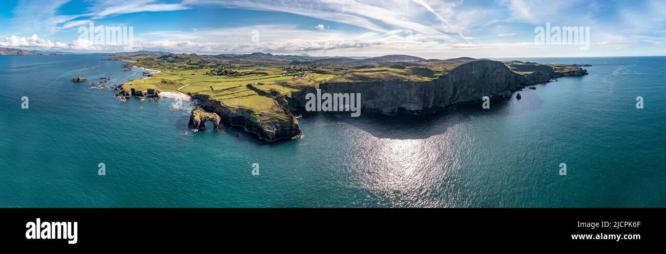 Aerial view of the Great Pollet Sea Arch, Fanad Peninsula, County Donegal, Ireland Stock Photo ...