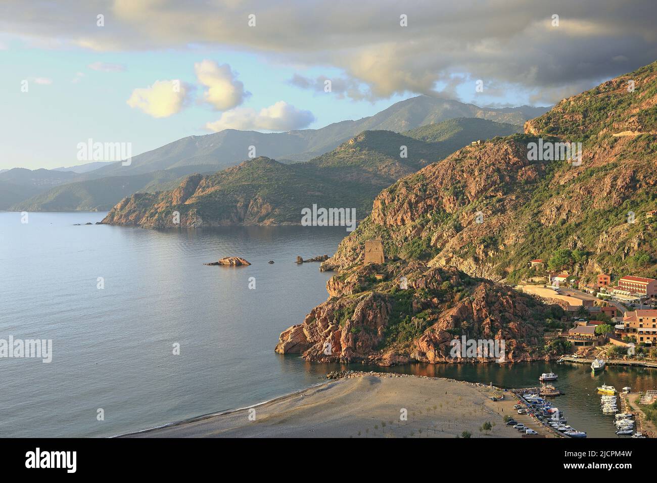 France, Corsica Gulf of Porto, the Genoese tower from the cornice ...