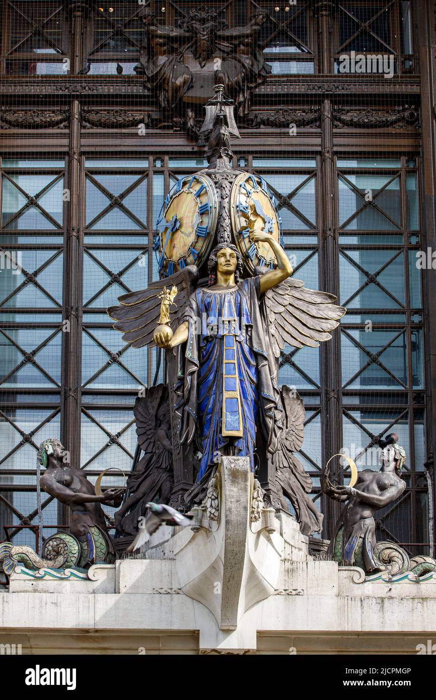 The Queen of Time clock bronze sculpture by Gilbert Bayes above the ...
