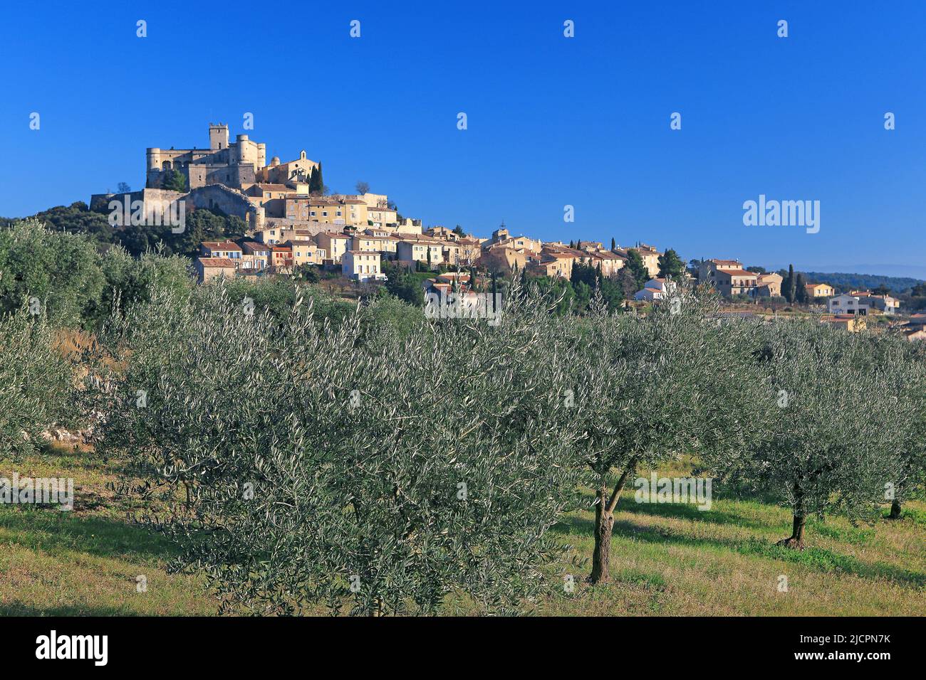France, Vaucluse Le Barroux, perched village at the foot of Mont ...