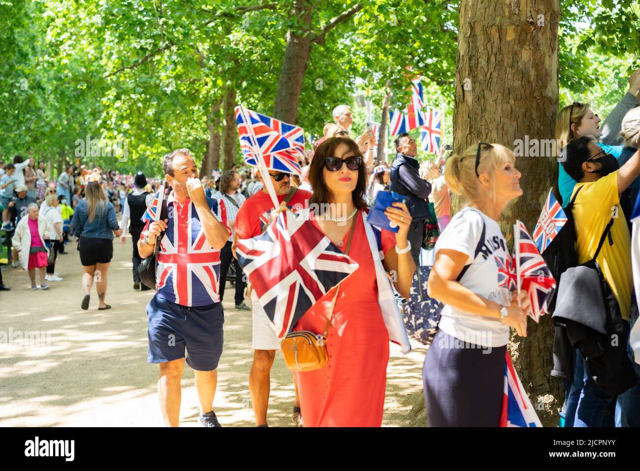 Crowd on The Mall in London, England recording The Platinum Jubilee ...