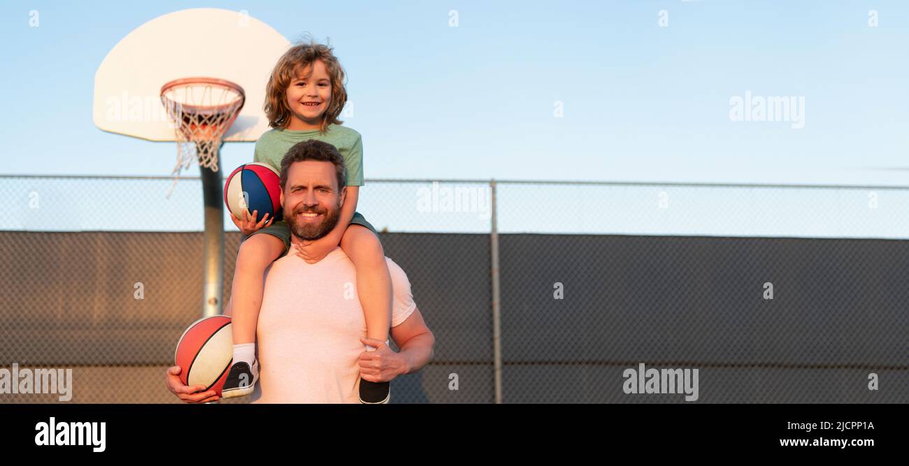 Banner of father and son play basketball. happy fathers day. happy ...