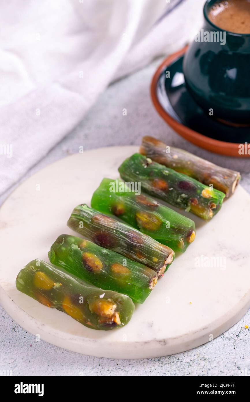 Turkish Delight with Pistachio. Turkish delight with apple flavor on a ...