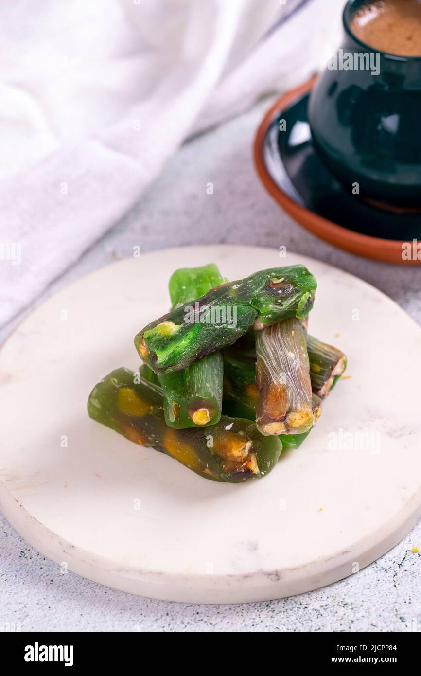 Turkish Delight with Pistachio. Turkish delight with apple flavor on a ...