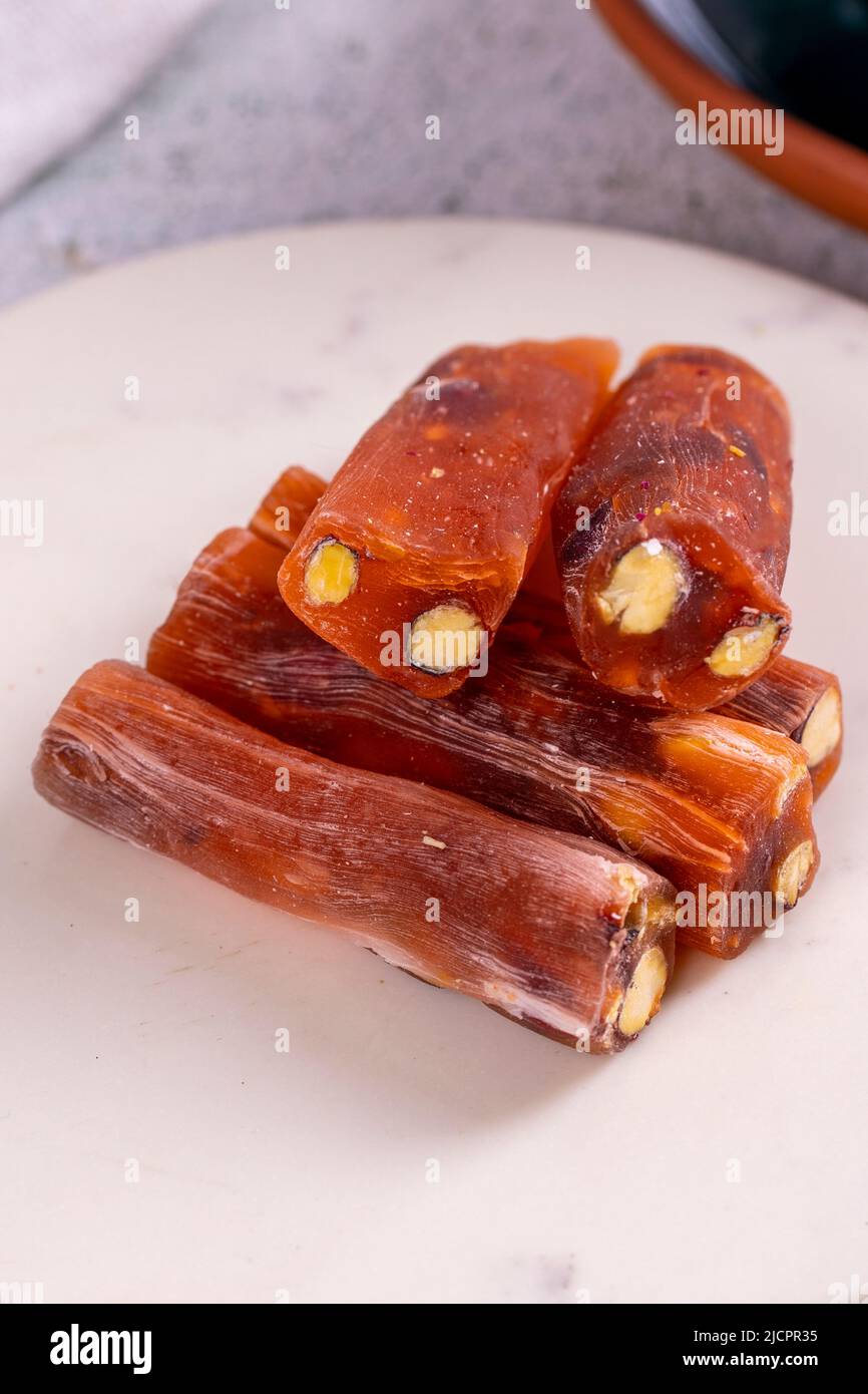 Turkish Delight with Pistachio. Turkish delight with orange flavor on a ...