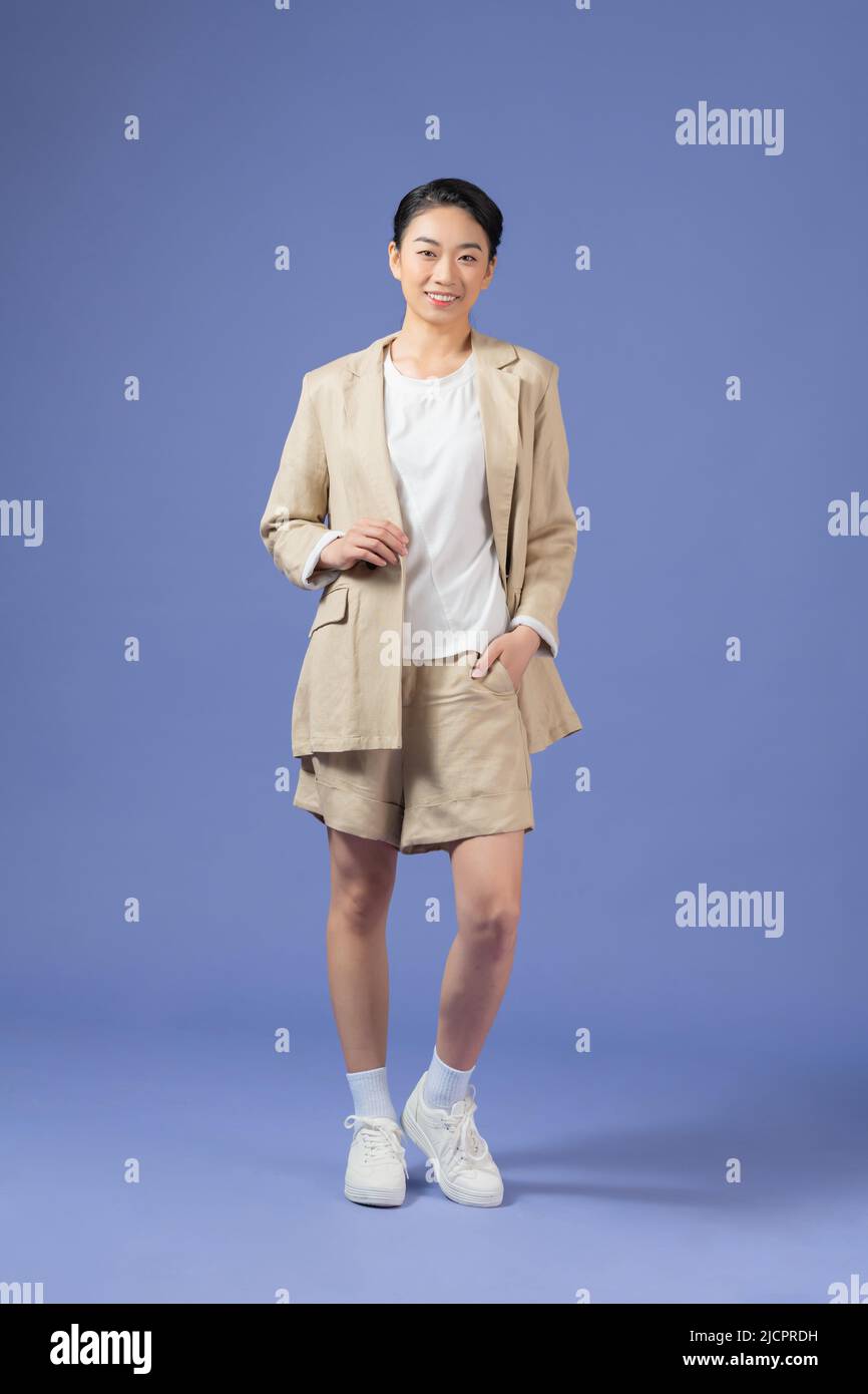 Full length body size view of attractive cheerful girl posing copy ...