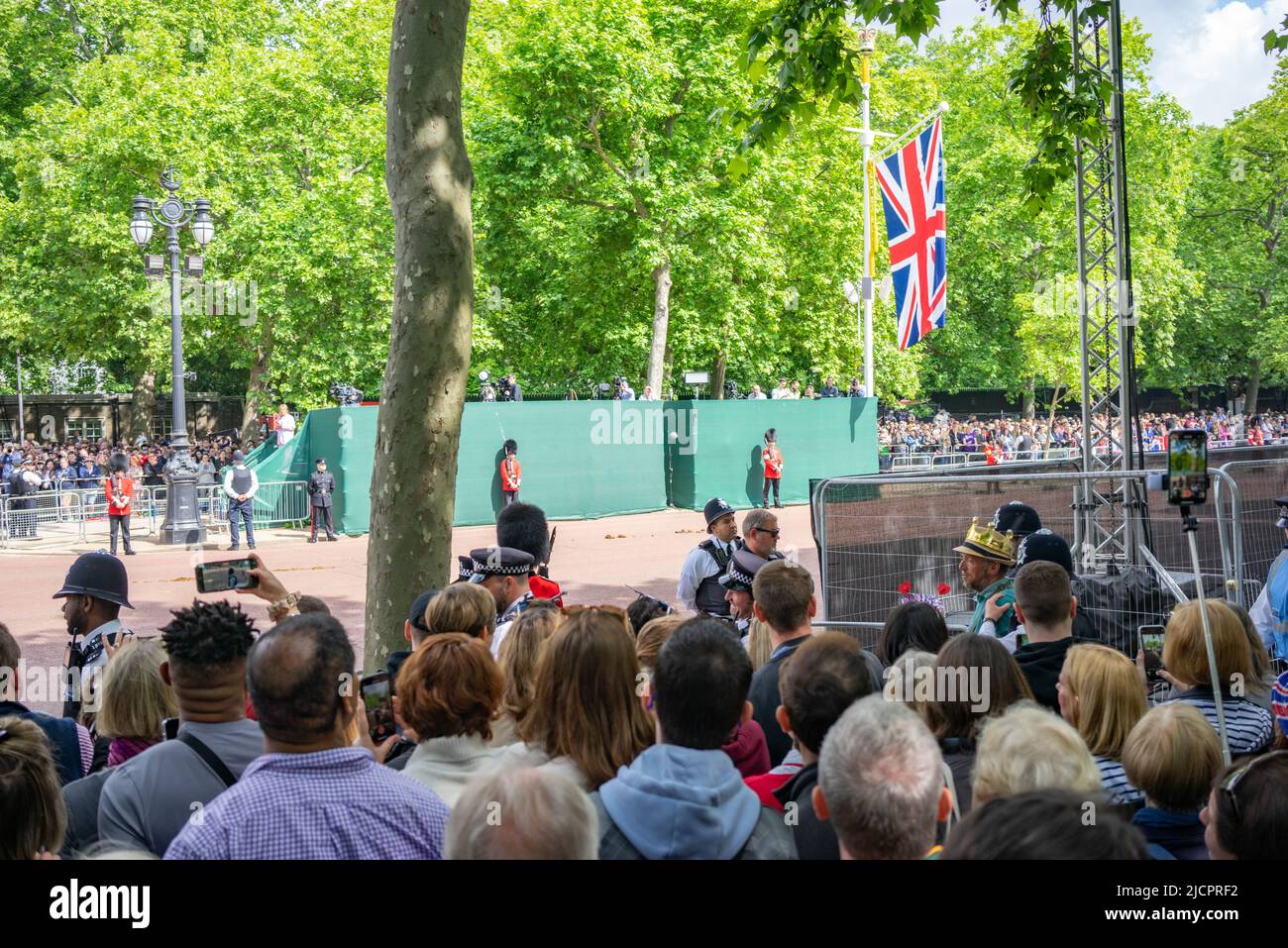 Crowd on The Mall in London, England recording The Platinum Jubilee ...