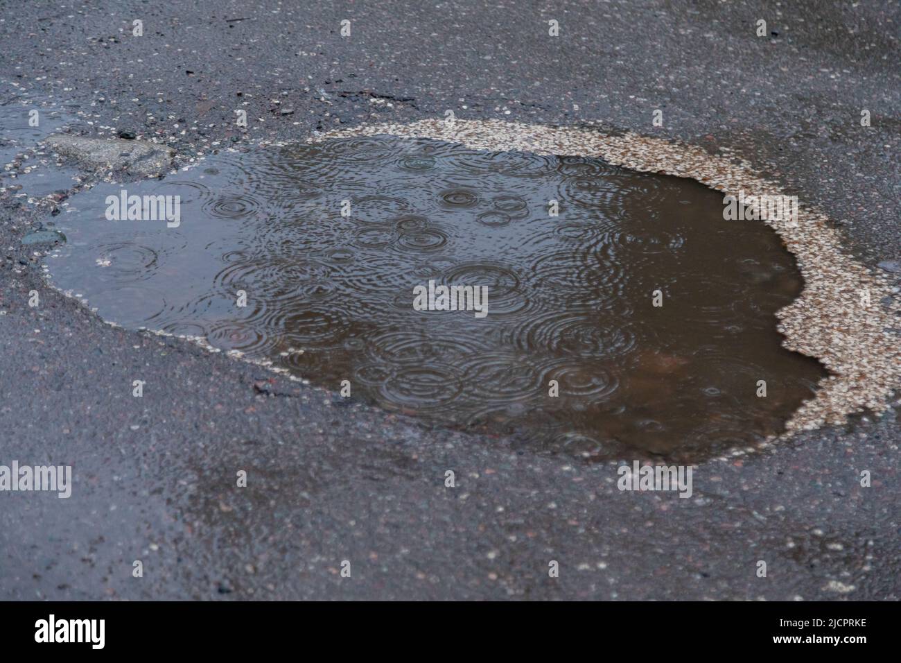 Closeup of dripping raindrops in a puddle in rainy day Stock Photo - Alamy