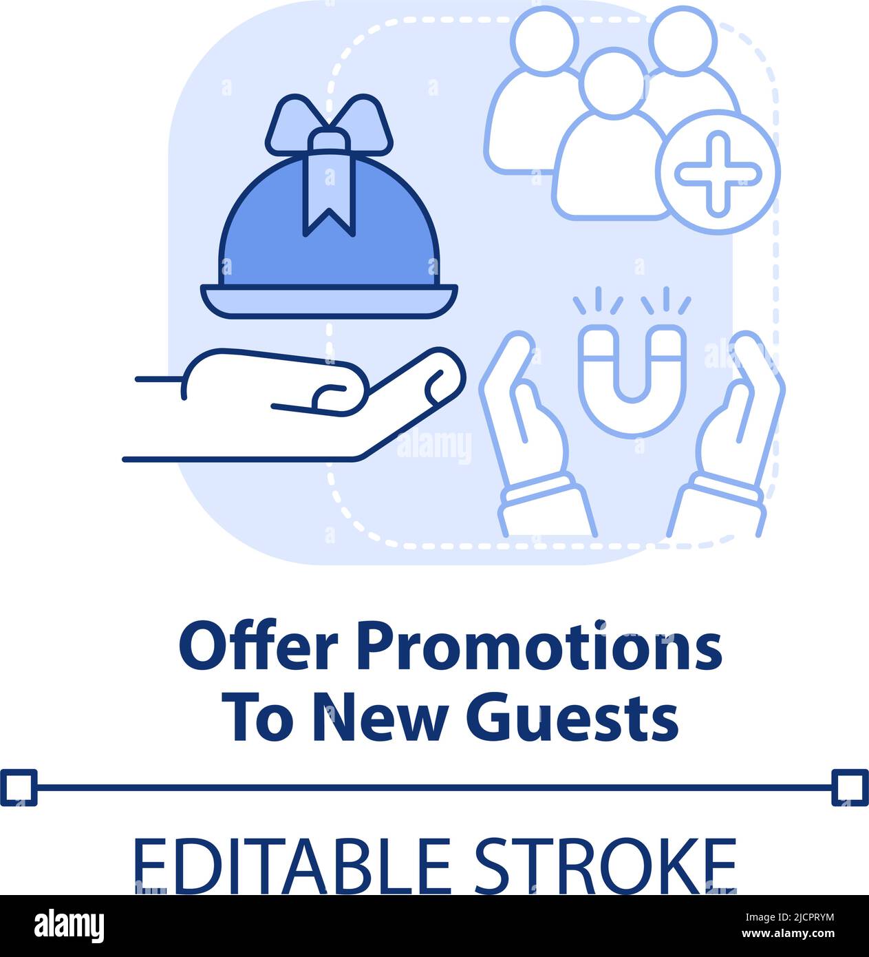 Offer promotions to new guests light blue concept icon Stock Vector ...