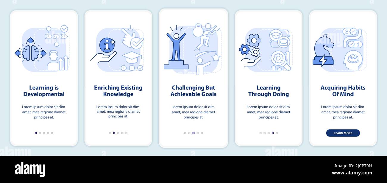 Learning basic concepts light blue onboarding mobile app screen Stock ...