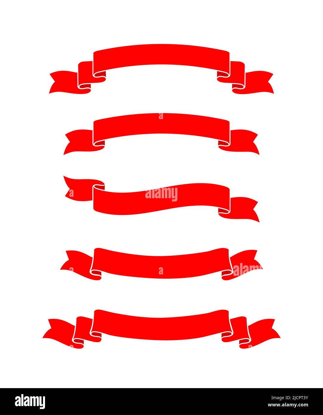 Red ribbons with curved edges set. Decorative festive banners vector ...