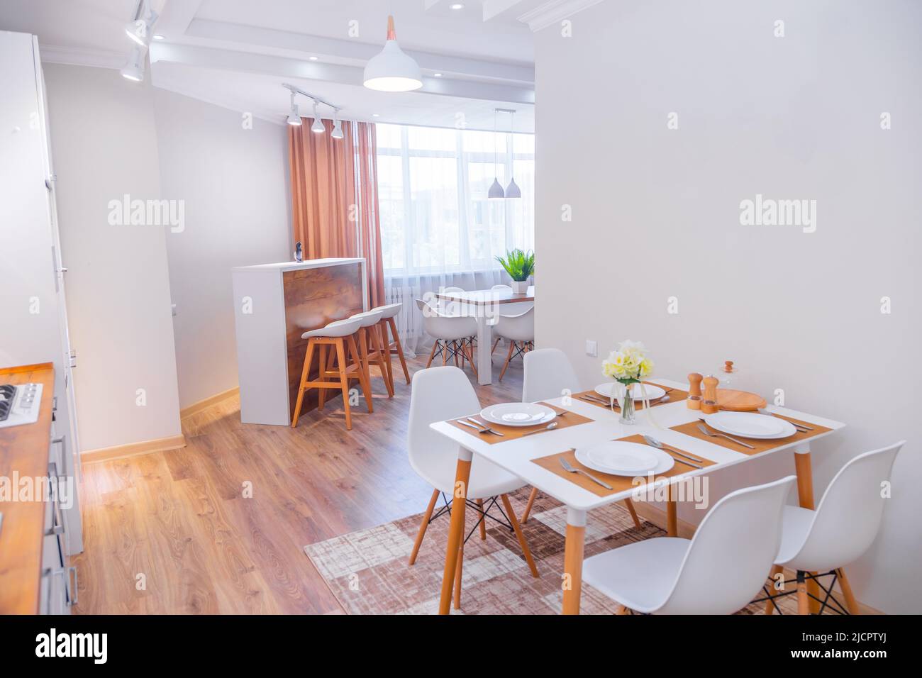 Modern and minimalist interior of living room. Home design Stock Photo ...