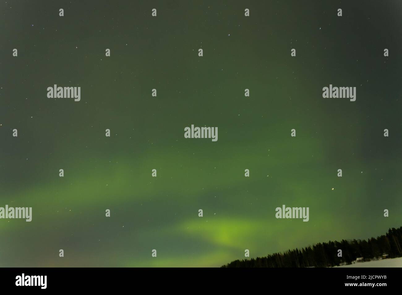 Beautiful night view of Northern Lights in winter night sky over snowy ...