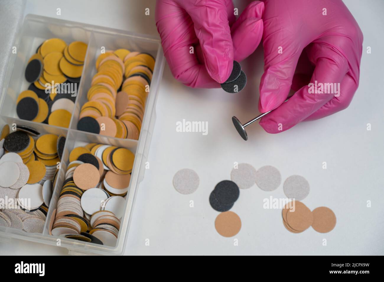 Set of disposable discs for foot peeling Stock Photo - Alamy