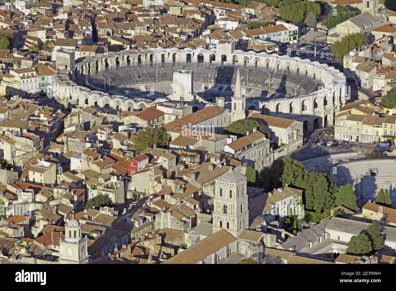 France, Bouches-du-Rhône, Arles historic city, aerial view Stock Photo ...