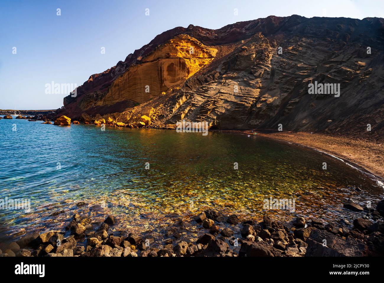 View of the Linosa volcano called Monte Nero in the beach of Cala ...