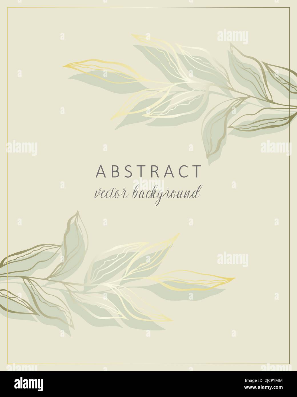 Abstract background in boho style with golden lines and botanical ...